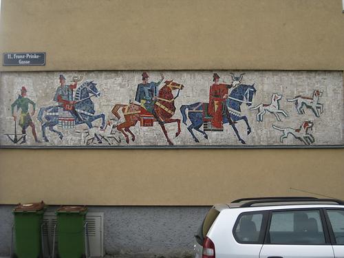 Mosaik 'Jagdszene' von Hans Wulz 1965 | 11. Bezirk | Bilder im Austria ...