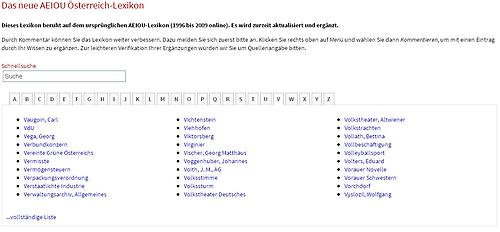 AEIOU-Inhalt | Inhaltsübersicht | Anleitung | Informationen zum Austria-Forum